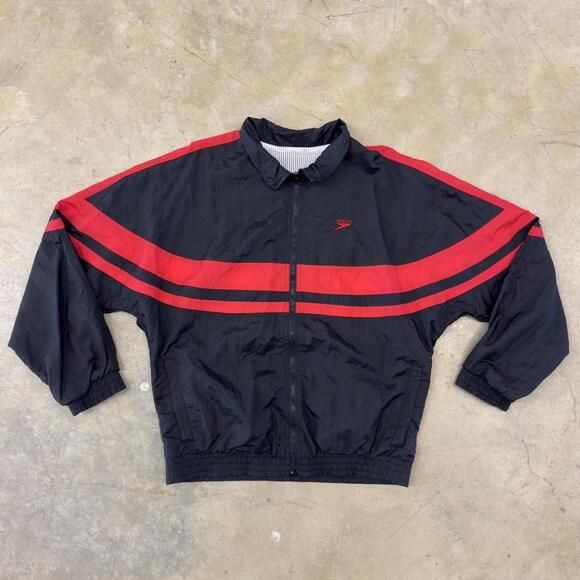 Speedo | Jackets & Coats | Vintage 9s Black And Red Speedo Windbreaker ...